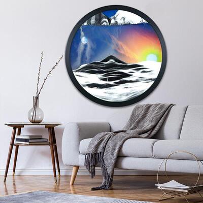 圆形流沙画客厅木质挂SGA可旋转玻璃工沙艺品现简代约创意墙漏