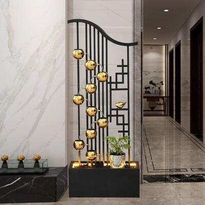 客厅风玄关代屏隔断大型循环水流水摆件现简约轻奢落地VEF喷泉