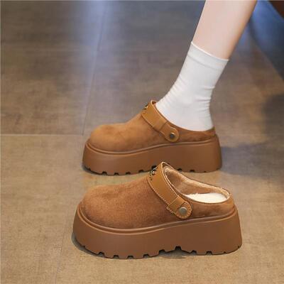 Mostarsea 时尚爆款~ 厚底包头勃肯半拖鞋女2025新款秋冬加绒棉拖