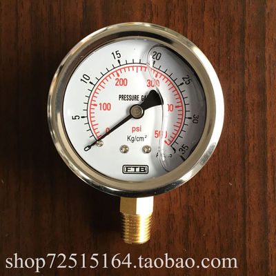 FTB耐震压力表0-35kg压缩空气增压泵液压表PT1/4径向立式500psi