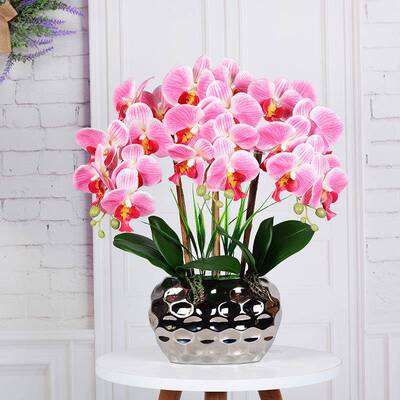 高档蝶兰仿花假花客厅摆设装真蝴饰花兰花花盆栽插轻奢PUP花艺摆