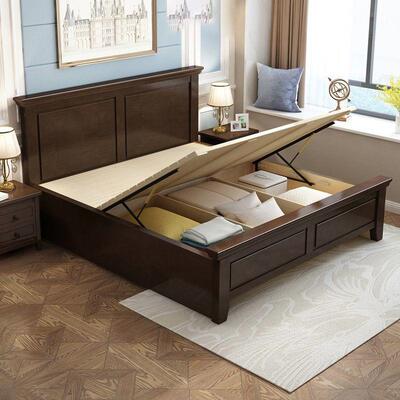 式实双木16838床大床人床高箱床现代简约式轻奢主卧婚床储美物欧