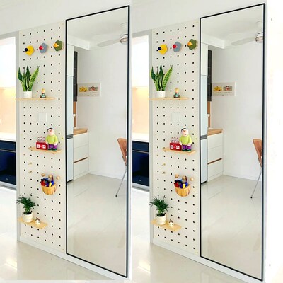 木目iwood 简约入户玄关洞洞板镜子一体组合 木U质北欧收纳置物架