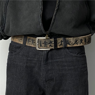 VERB太极做旧皮带头层牛皮 36孔头层牛皮剥落腰带