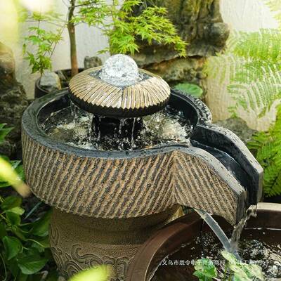 件户外人造石石磨水摆循环EDU水造景石室磨磨盘外流花园假山景观