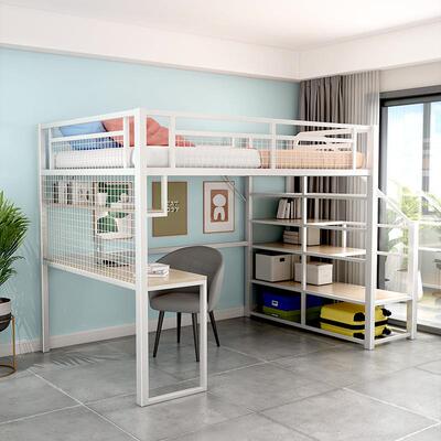 工厂铺店寓阁楼铁艺床空间上45130下铺双层床多功公能上下床带楼