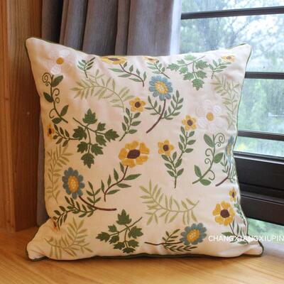 方车形腰枕田园外抱枕套美式样板房ltao1017皮刺绣花内花朵沙发靠