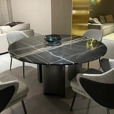 无品牌/天然桌大理石餐桌圆桌威尼斯棕面加厚轻奢baxter家用高端