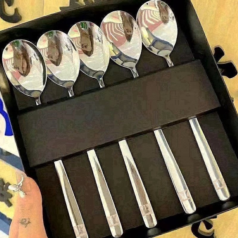 High-End Stainless Steel Spoon Western Food Spoon Long Handle Korean ...