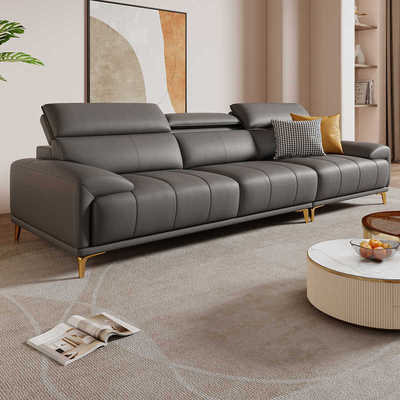 真皮沙发头层牛皮客厅简约现代轻奢三人直排奶油风新款钢琴键