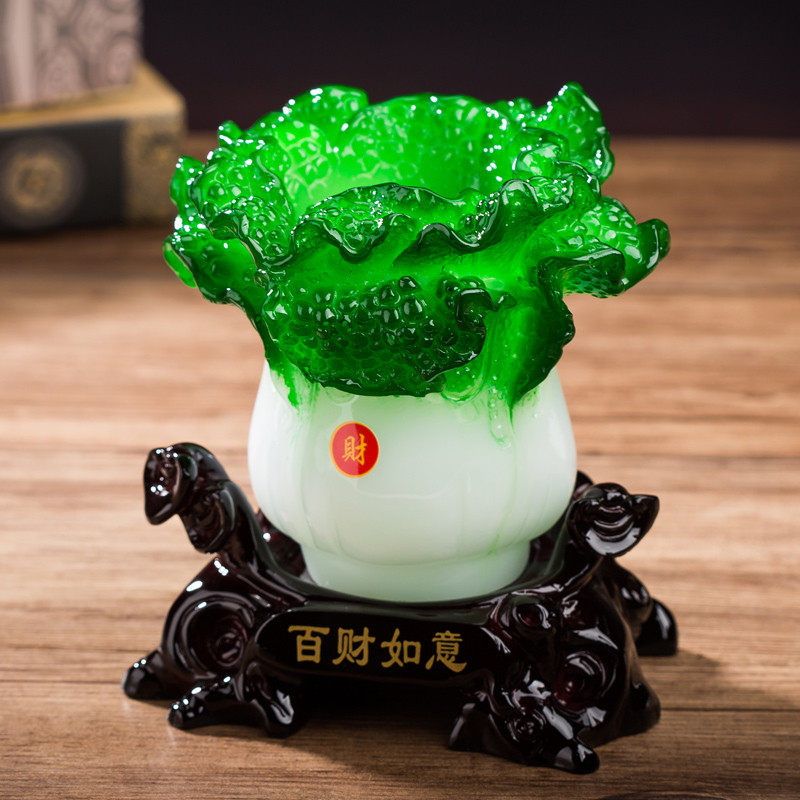招财玉白菜办公室大笔筒摆件家居用创意可爱装饰实用开业礼