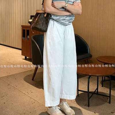 夏季慵懒风白色松紧腰阔腿裤女宽松阔腿百搭休闲灵动气球裤0569