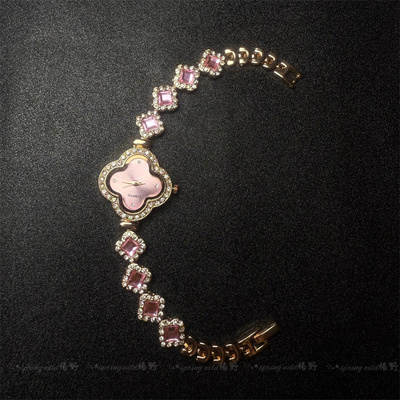 Vintage古着轻奢闪钻四叶草手表