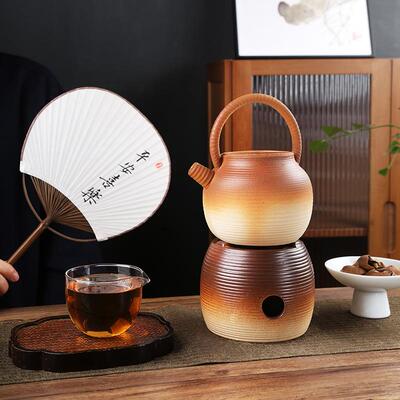 日式提梁壶家用烧水壶电陶炉围炉煮茶室内全套酒精蜡烛粗陶温茶炉