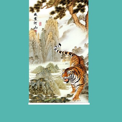 老虎上山虎啸龙吟照片卷帘窗帘定制尺寸图案全遮阳光卧室卷