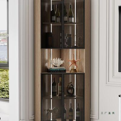 KEM带灯转柜实木客厅拐角角角柜展示柜书柜边储物三角柜餐厅柜墙