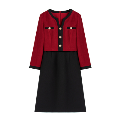 【南油虹姐】新款气质名媛拼接小香风连衣裙2697