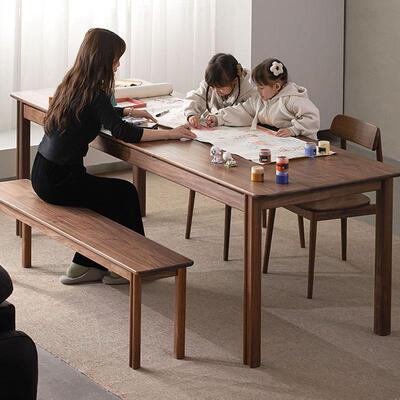 崇匠家具北黑胡cj-24112桃木餐桌实木工作台长家用书办公美桌客厅