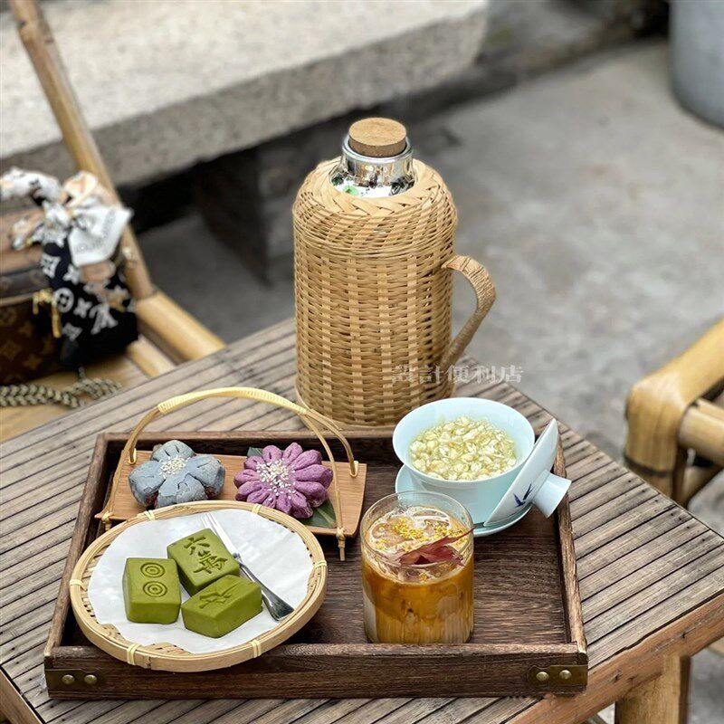 竹编复古b暖水壶老式热水瓶茶室商用下午茶玻璃内胆保温暖瓶开水