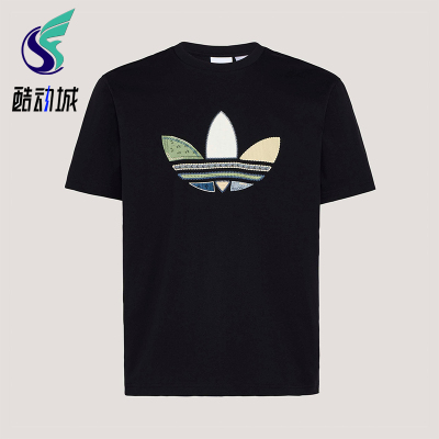 Adidas/阿迪达斯正品三叶草男士松弛感宽松经典日常印花T恤KW5671