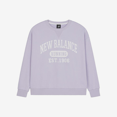 New Balance/NB正品新款女士圆领字母印花卫衣套头衫AWT31356-GRV