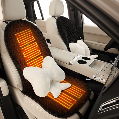 速发汽车加热坐垫座季12V冬椅垫车载通用保暖电热毛绒5V靠背一体