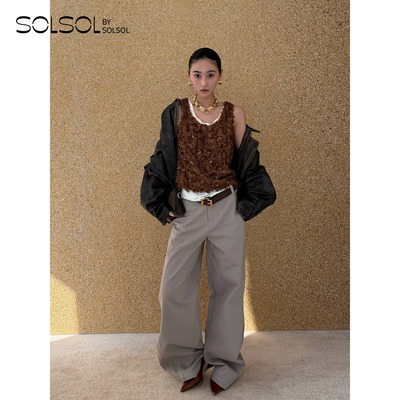 JACQUESWEI琥珀棕蕾丝双层背心