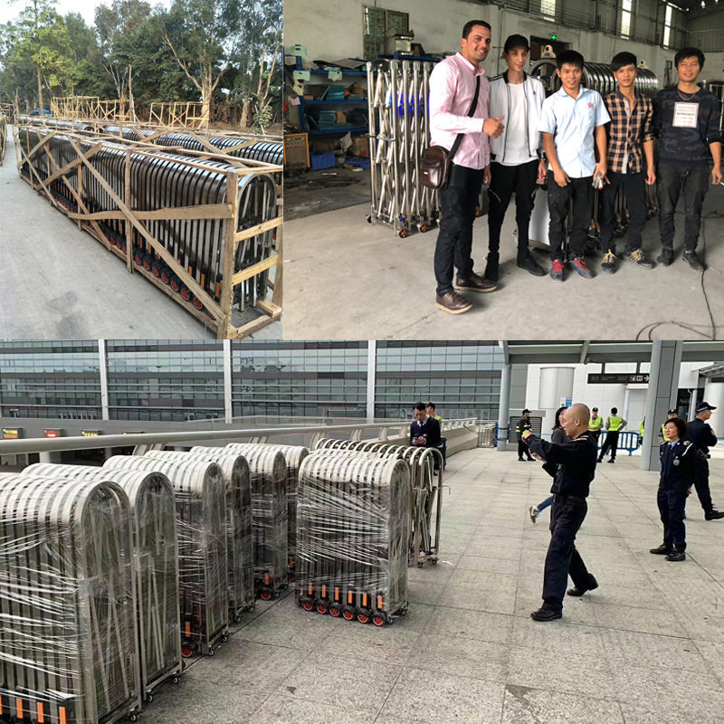 不锈钢手动推拉伸缩围栏折叠路障自动H收缩手推移动护栏交通设施
