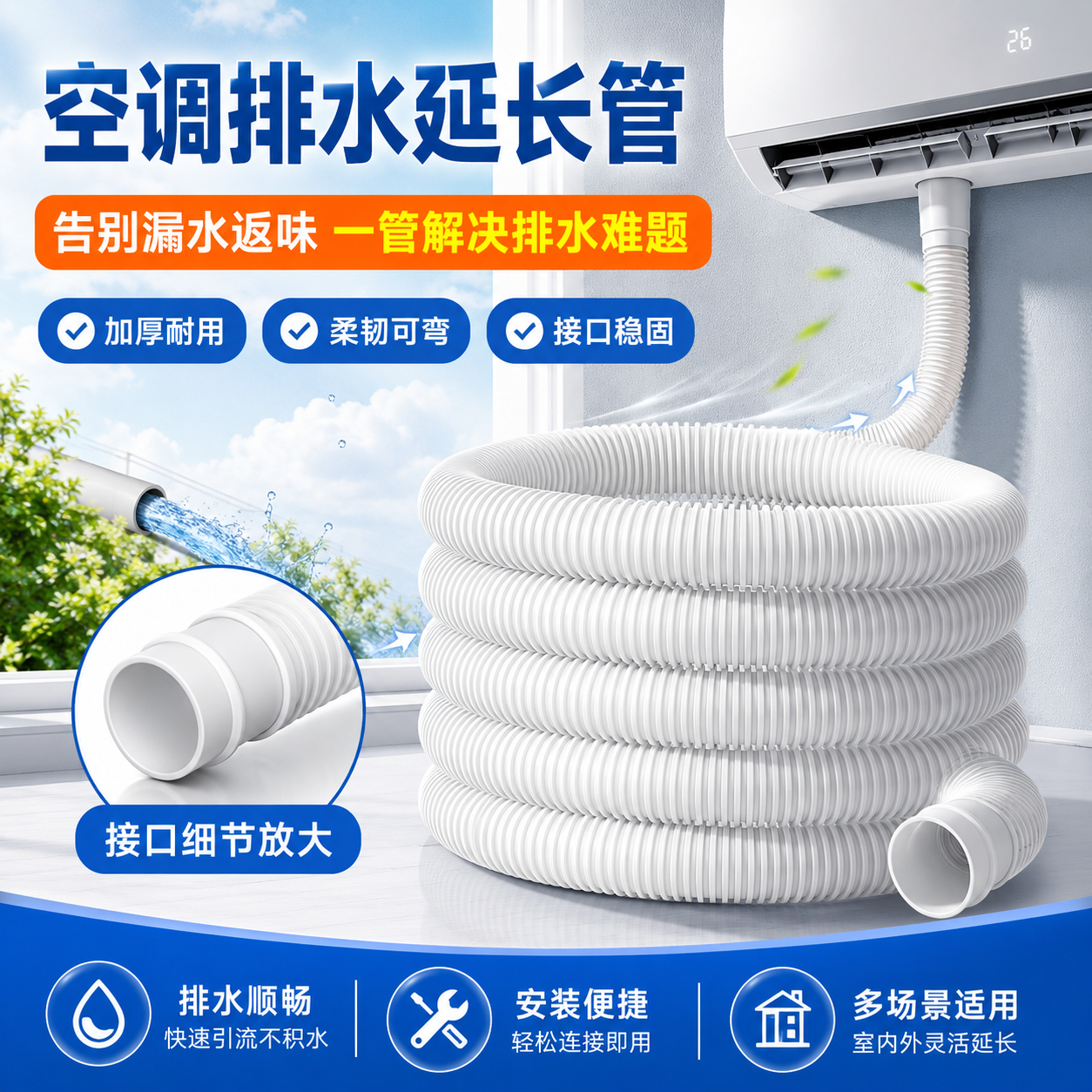 空调排水管延长管防老化防晒外机冷凝水管加长连接管通用出水软管