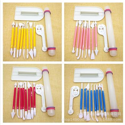 厂家4款11pcs翻糖蛋糕工具抹平器雕刻笔擀面杖烘焙模套装