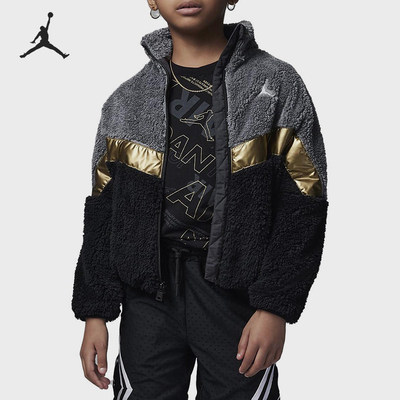 Nike耐克正品Jordan小童蓄热保暖透气拉链立领有帽夹克FD5043-010