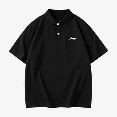 LI-NING李宁正品POLO衫男款复古宽松休闲翻领短袖T恤ASPL723-1