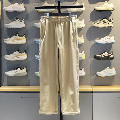 李宁正品运动生活系列男子宽松休闲加绒保暖直筒长裤AYKW085-1