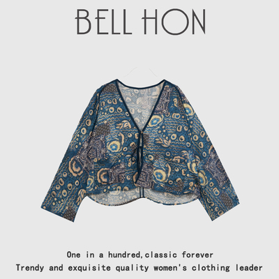 【BELL HON】新款披肩领口挂脖飘带宽松慵懒夏季透气上衣C41122