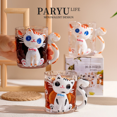 手绘萌猫杯无铅水晶玻璃杯
