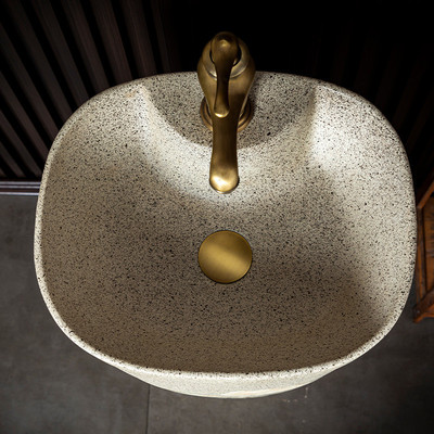 复古立柱盆洗手台盆一体落地立式洗脸盆柱式阳台面盆室外庭院水池