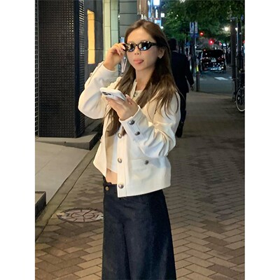 小香风白色夹克牛仔外套