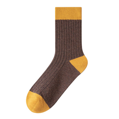 新疆棉 春秋款纯棉男士长袜袜子男中筒防臭吸汗拼色深棕长筒男袜