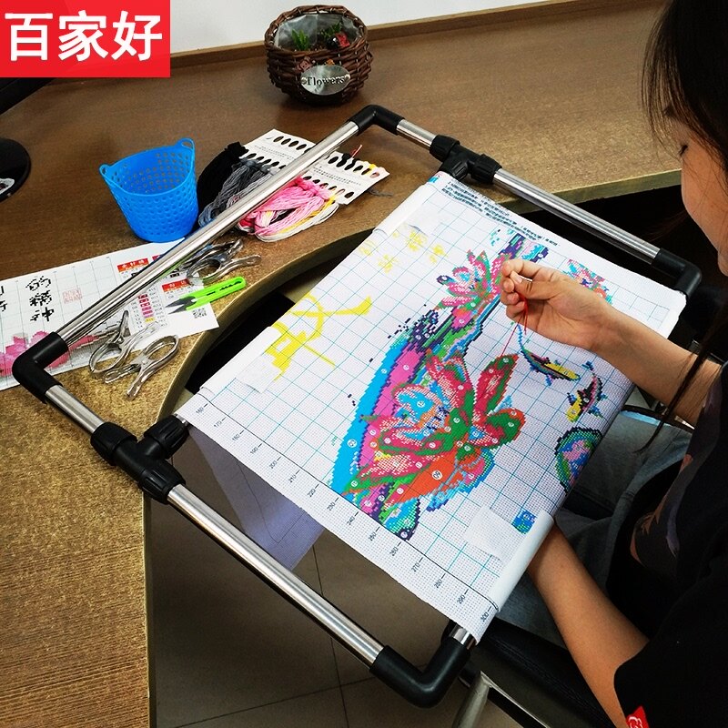 不锈钢绣架可调节十字绣工具y绣绷大号方形绣框手持夹式辅助刺绣