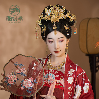 稷氏小筑 凤池呤 汉服发冠古风婚嫁新娘发饰发钗簪子手工头饰套装