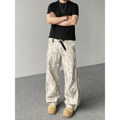 98SQUID 美式dirtyfit扎染脏脏弯刀工装休闲裤男女宽松阔腿长裤潮