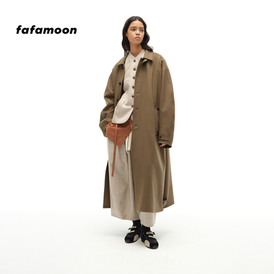 fafamoon设计师品牌秋冬女士廓形中长款羊毛大衣