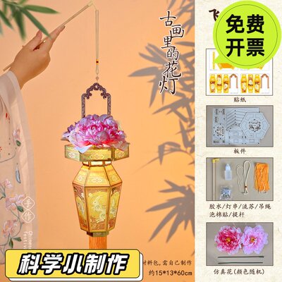 古画花篮灯笼diy花瓶宫灯汉服创意牡丹花国潮花灯母亲节手工CN-64