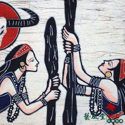 手工绘制蜡染画餐厅茶室酒楼x酒吧家居装饰墙壁布艺佤族风情人物