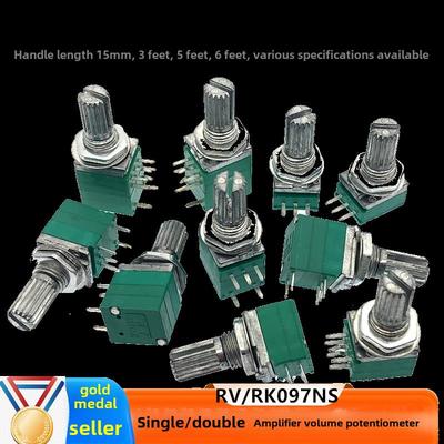 RK097NS功放音量音响3/5/6/8脚开关单联双联电位器B5K/10K/20K50K