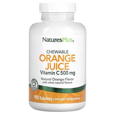 自然加,Chewable Orange Juice, Vitamin C, Natural Orange, 500