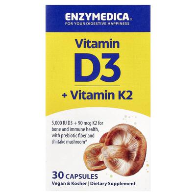 Enzymedica,Vitamin D3 + Vitamin K2, 30 Capsules