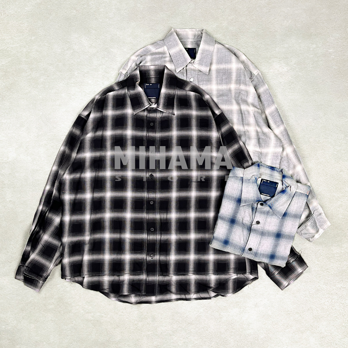 现货 meanswhile Ombre Side Slit L/S SH人造丝格子休闲衬衫25AW