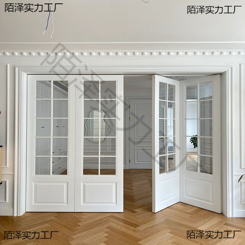 日式推拉门实木隔断玻璃格子门窗折叠门卧室门移门法式双开垒德株