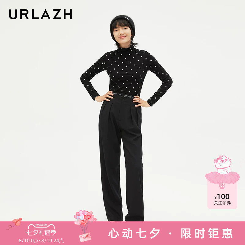 URLAZH有兰新款黑色简约宽松显瘦直筒休闲裤女IM3PA27